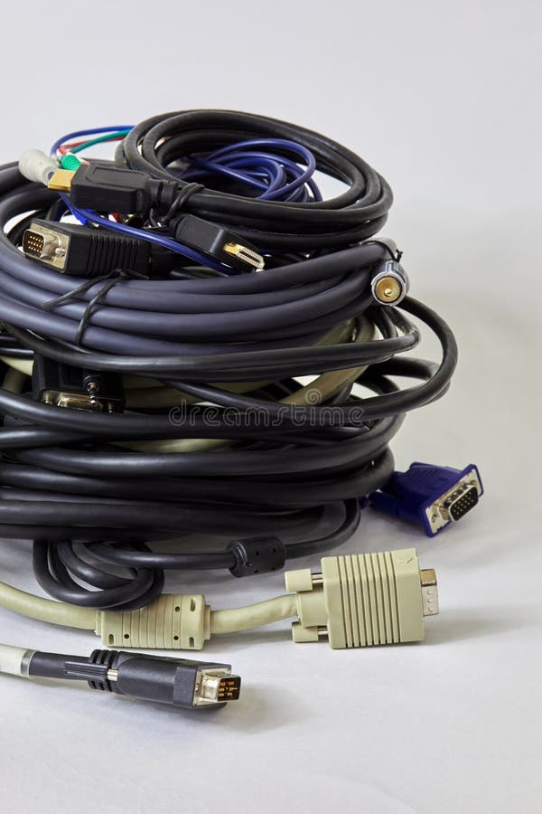 Pile of Different Coiled Computer Cables on White Stock Photo - Image ...
