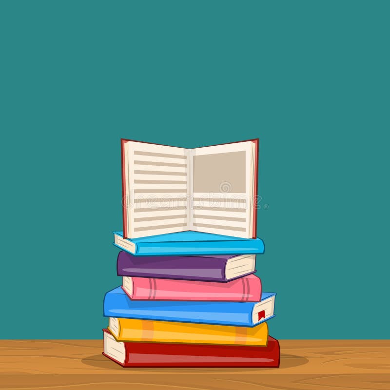 Pile of Different Color Books on Shelf. Stock Vector - Illustration of ...