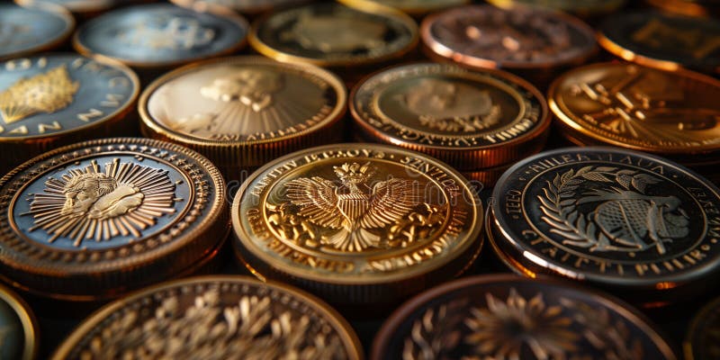 A Pile of Different Colored Coins Stacked on Top of Each Other Stock ...