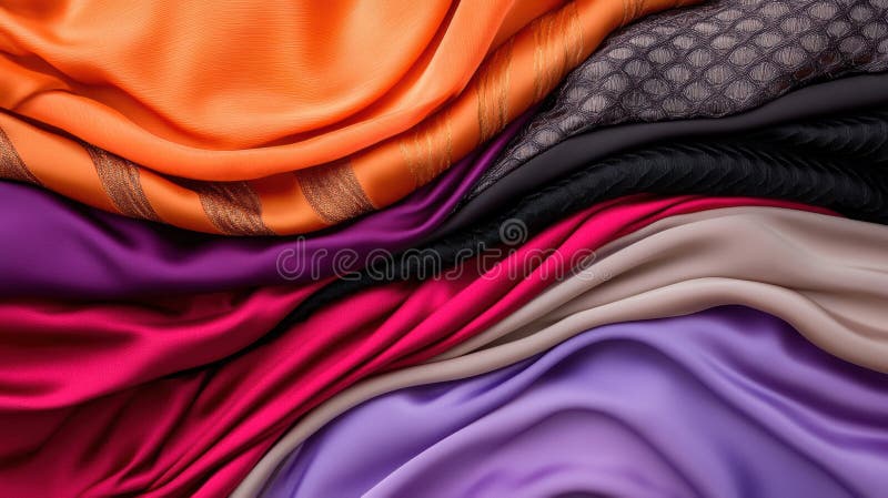 A Pile of Different Colored Fabric with a Variety of Patterns, AI Stock ...