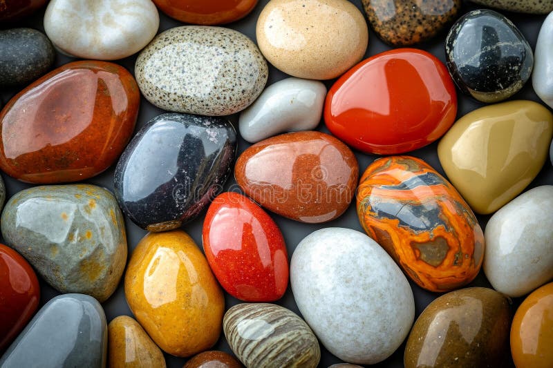A Pile of Different Colored Rocks on a Black Surface Stock Image ...