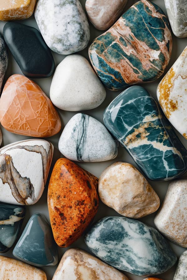 A Pile of Different Colored Rocks on a White Surface Stock Photo ...