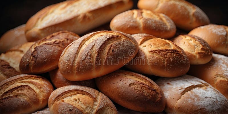 Pile of Different Freshly Baked Breads - Closeup. Stock Photo - Image ...