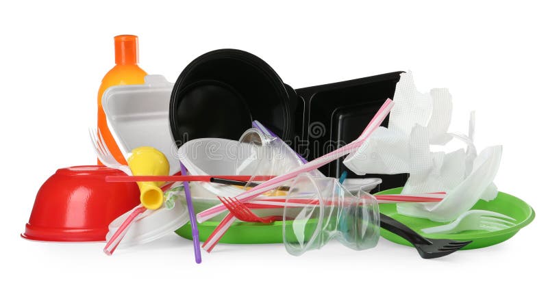 Pile of Different Plastic Items on White Background Stock Photo - Image ...