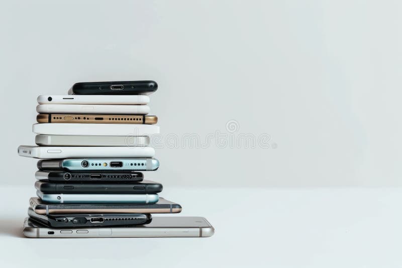 A Pile of Different Smartphones Isolated on a White Background Stock ...