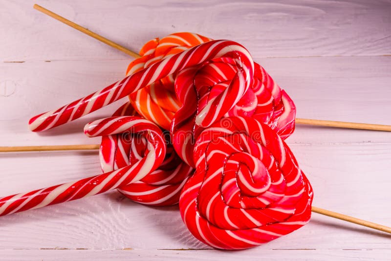 Pile of the Different Sweet Lollipops on a Wooden Table Stock Image ...