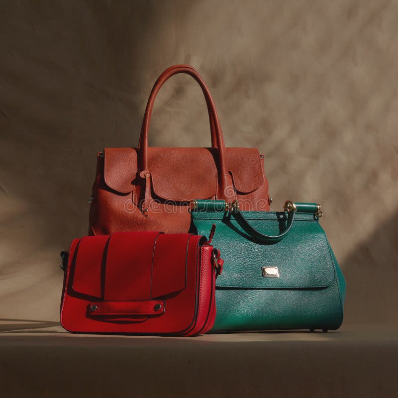 Pile of Different Trendy Luxury Coloured Leather Handbags Stock Image ...