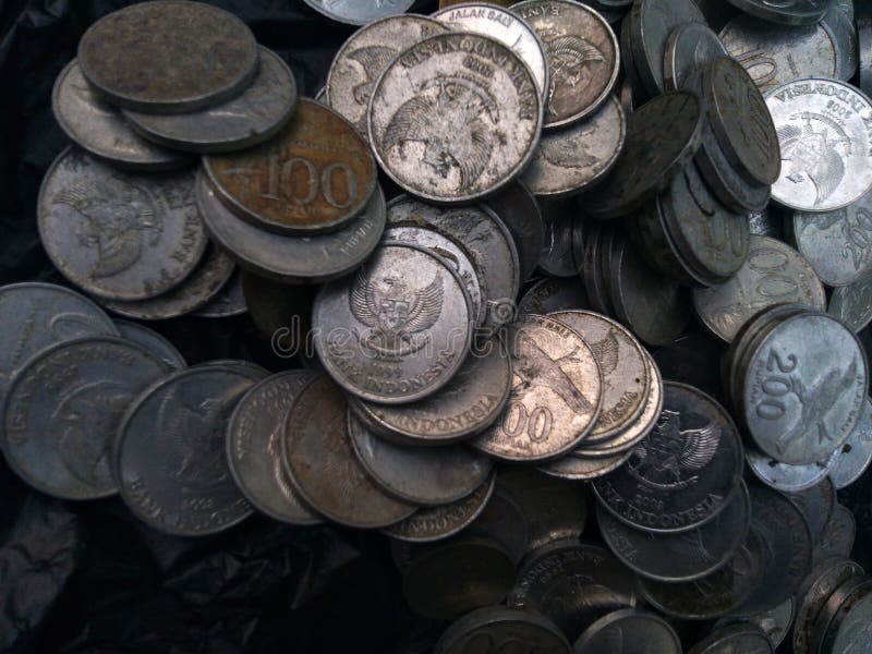 Pile of dirty coins stock photo. Image of iron, wood - 264176274