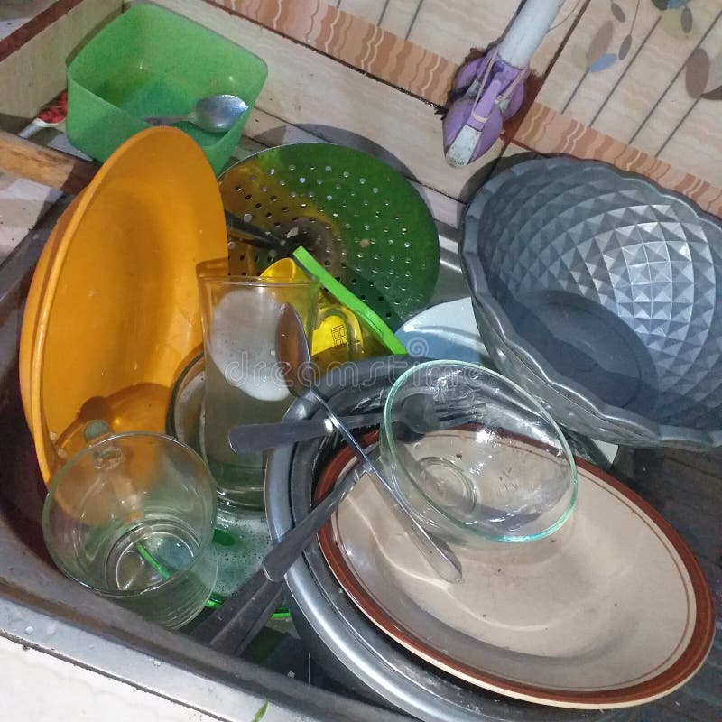 Pile of Dirty Dishes in the Sink Stock Photo - Image of pile, glass ...