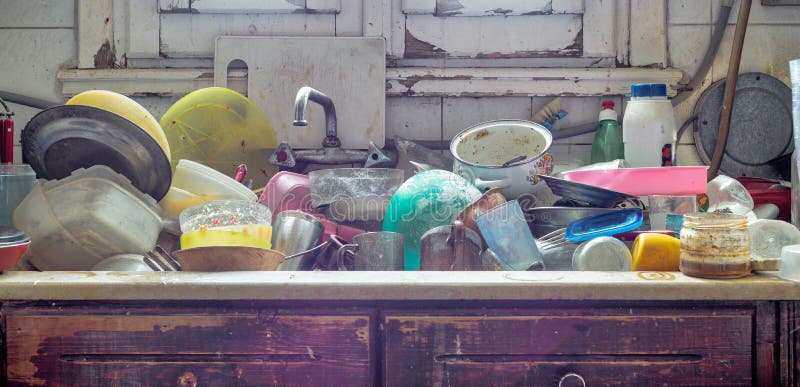 Messy Dirty Kitchen stock image. Image of hoarding, washing - 109691255