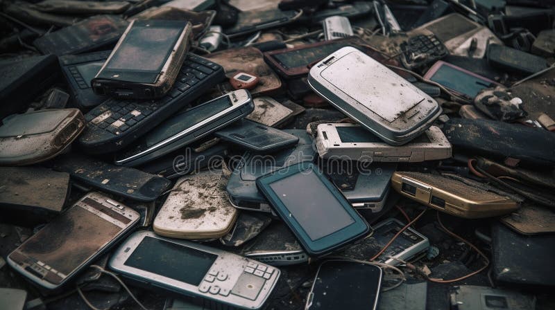 A Pile of Discarded Cell Phones and Laptops Stacked on Top of Each ...