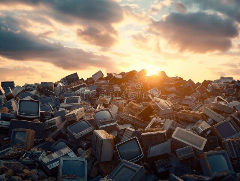 Pile of Discarded CRT Monitors at Sunset Stock Photo - Image of ...