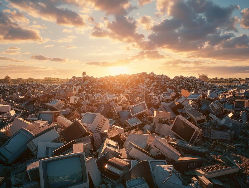 Pile of Discarded Electronics at Sunset Stock Photo - Image of hardware ...