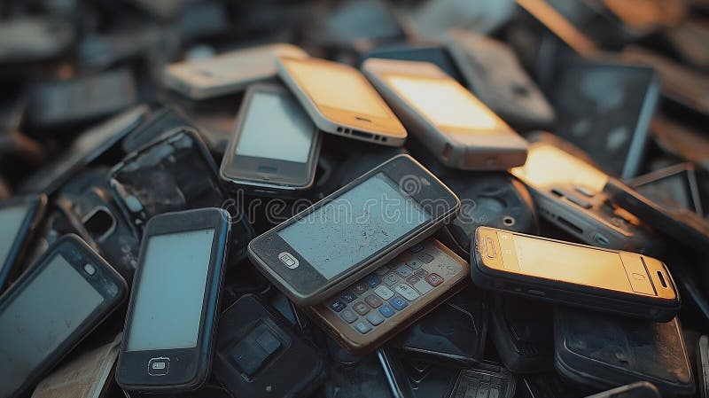 Pile Discarded Mobile Phones are Different Sizes, Broken Old Mobile ...
