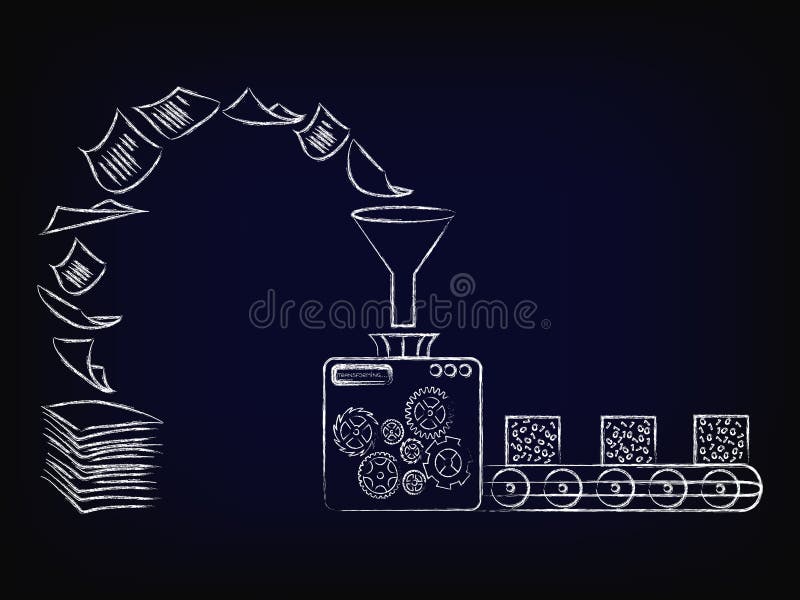 Pile of Docs Turning into Data Block by Factory Machine, Vector Stock ...