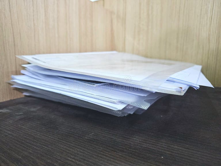 Pile of Document Paper on the Work Desk Stock Image - Image of document ...