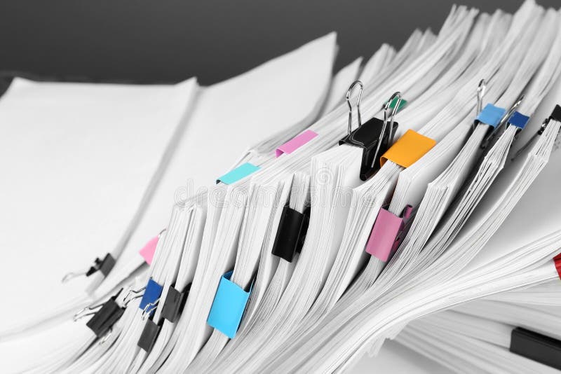 Pile of Documents with Colorful Binder Clips Stock Image - Image of ...