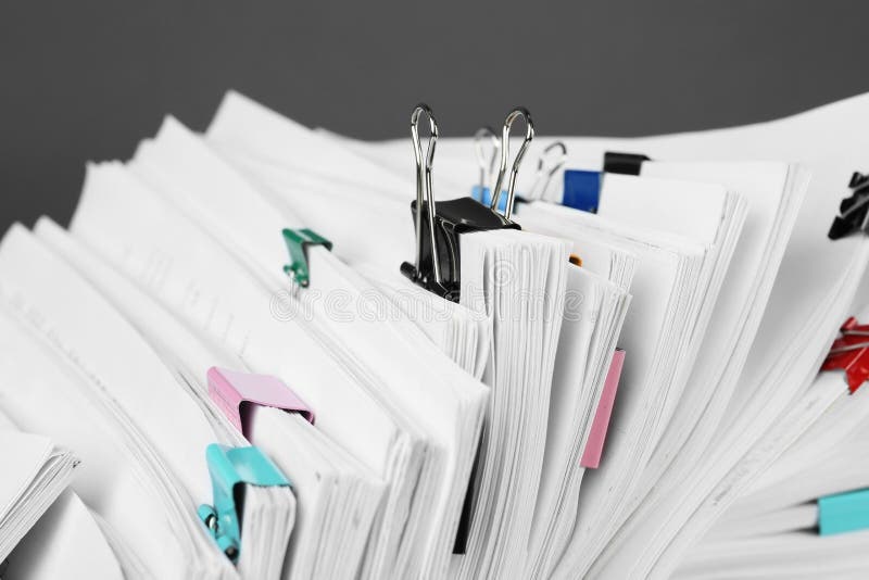 Pile of Documents with Binder Clips, Closeup Stock Image - Image of ...