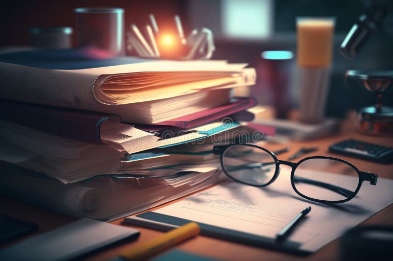 Pile of Documents with Colorful Clips on Desk Stack Up. Stock ...