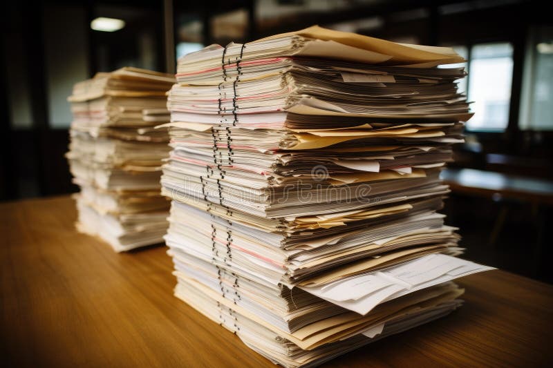 Pile of Documents on Desk in Office, Stack of Business Papers, a Large ...