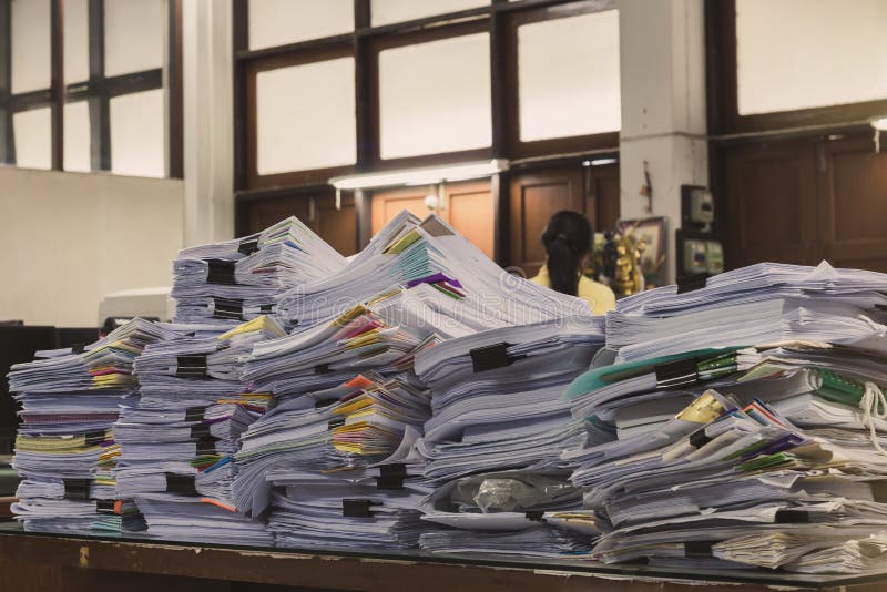 Pile of Documents on Desk Stack Up High Stock Image - Image of business ...