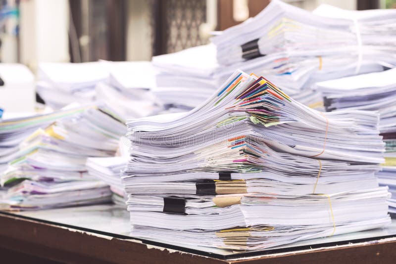 Pile of Documents on Desk Stack Up High Stock Image - Image of ...