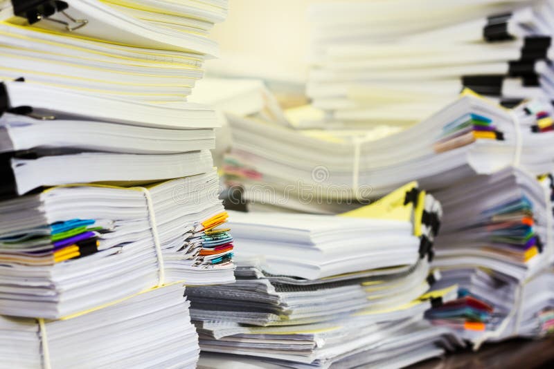 Pile of Documents on Desk Stack Up High Stock Photo - Image of copy ...