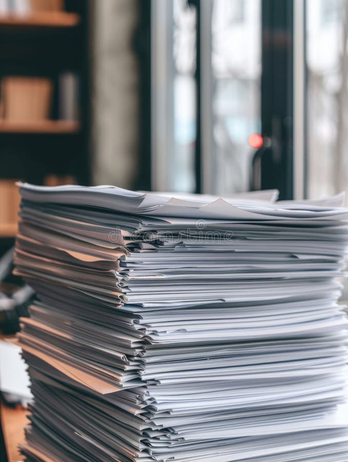 Papers stacked on desktop stock photo. Image of stack - 382769730