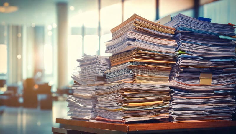A Pile of Documents is Stacked on a Desk in an Office Stock ...