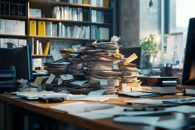 A Pile of Documents on Table in Office. Overwork and Excess ...