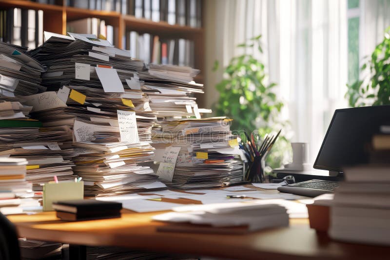 A Pile of Documents on Table in Office. Overwork and Excess ...