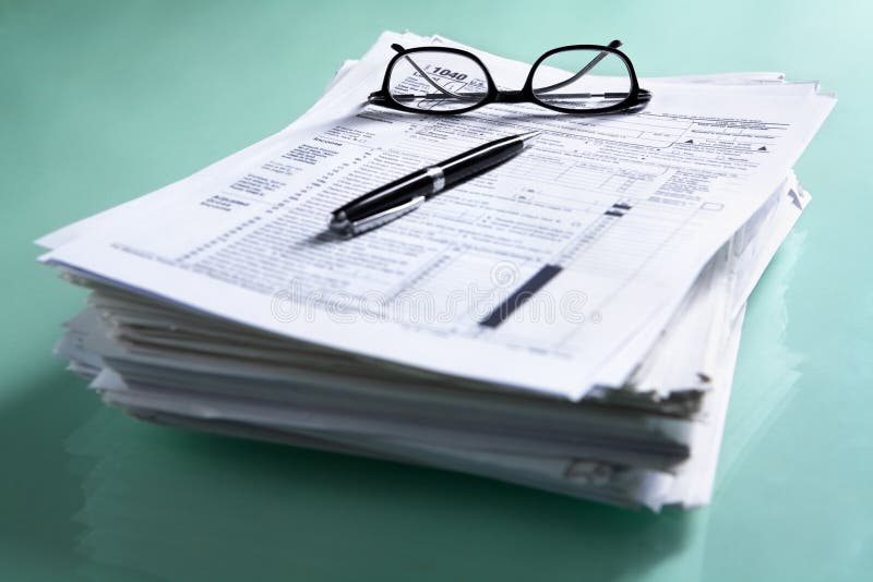 Pile of Documents and Tax Form Stock Image - Image of document, table ...