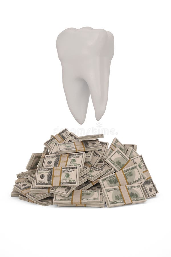 A Pile of Dollars with Teeth Isolated on White Background. 3D ...