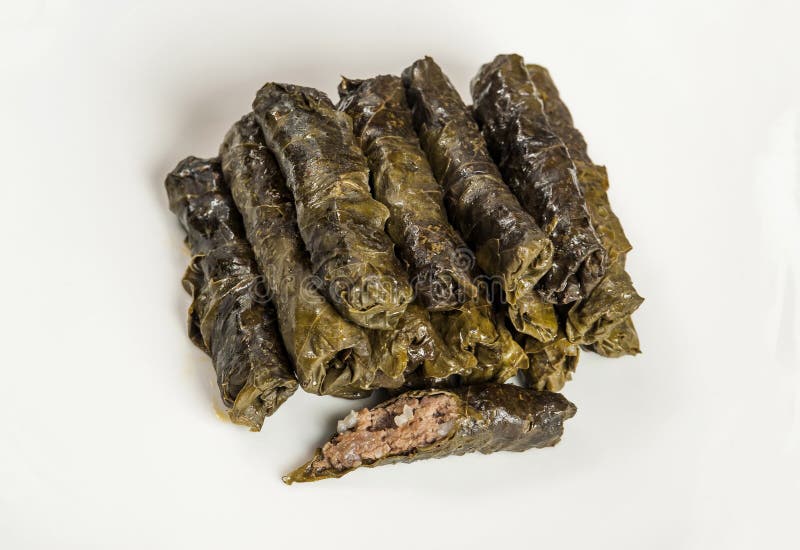 Dolma - Stuffed Grape Leaves with Minced Meat Stock Photo - Image of ...
