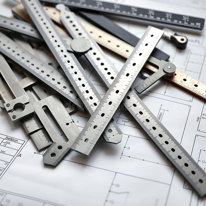 A Pile of Drafting Tools Including Rulers T Squares and Set Squares ...
