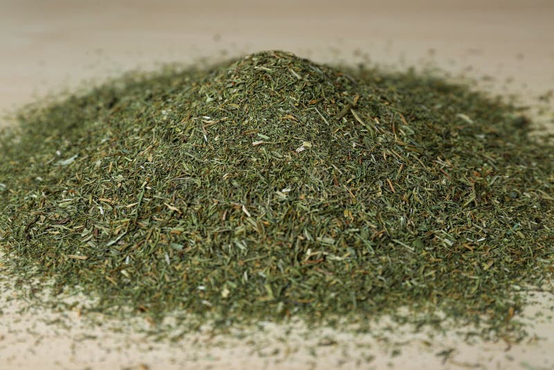 Pile of Dried Dill on Table, Closeup Stock Photo - Image of condiment ...