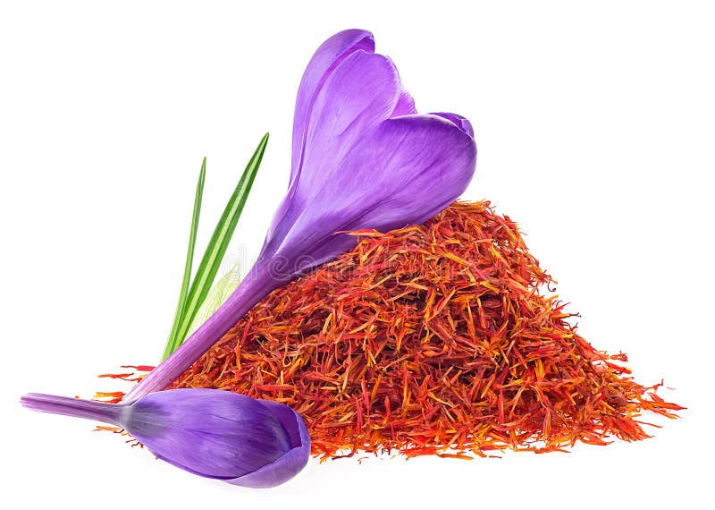Saffron Threads Blooming Crocus Flowers White Background Stock Photos ...