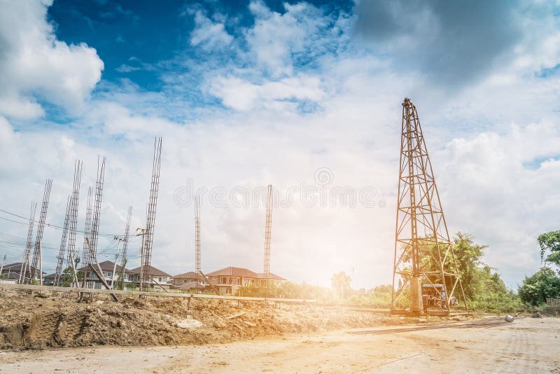Pile Driver at Construction Site Stock Image - Image of building ...