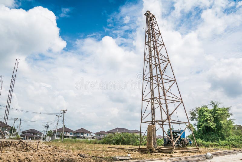 Pile Driver at Construction Site Stock Photo - Image of businesses ...