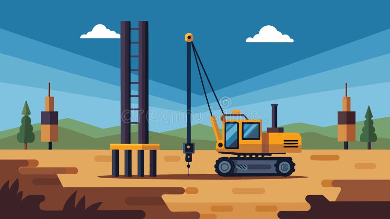 The Pile Driver Forcefully Driving a Large Steel Pile Deep into the ...