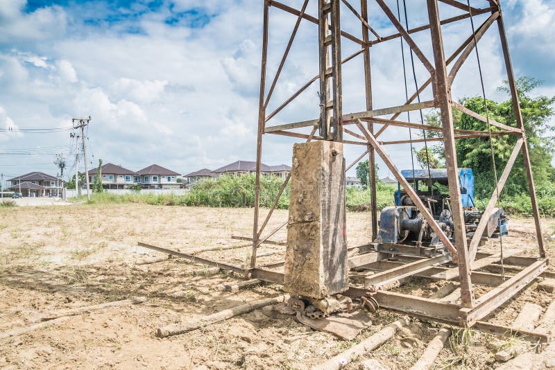 Pile Driver at Construction Site Stock Image - Image of heavy ...