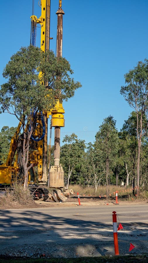 Pile Driver Machinery To Construct Bridge Foundations Stock Image ...