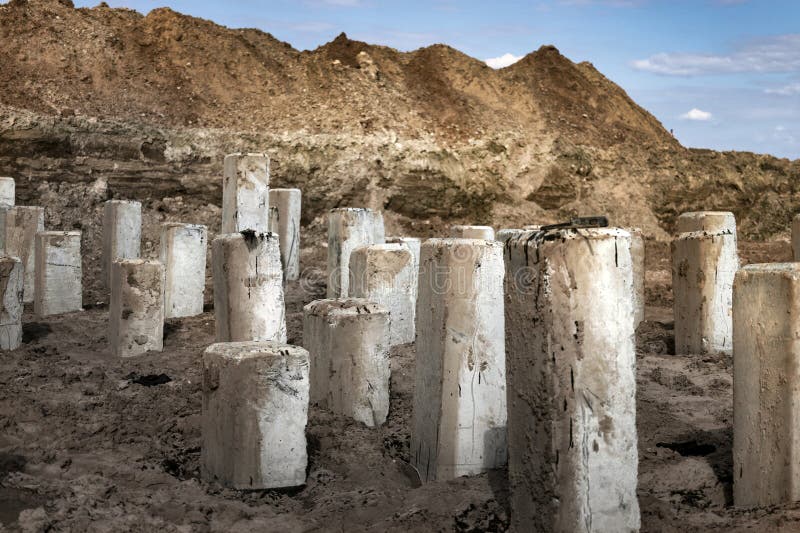 Pile Driving in Foundation Pit for Construction of Apartment Building ...