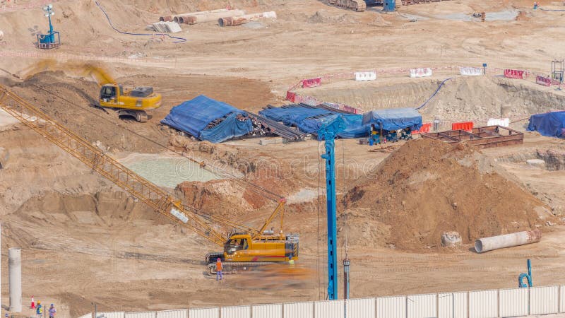 Construction Work in a Pit a Pile Foundation for a Heavy Structure ...