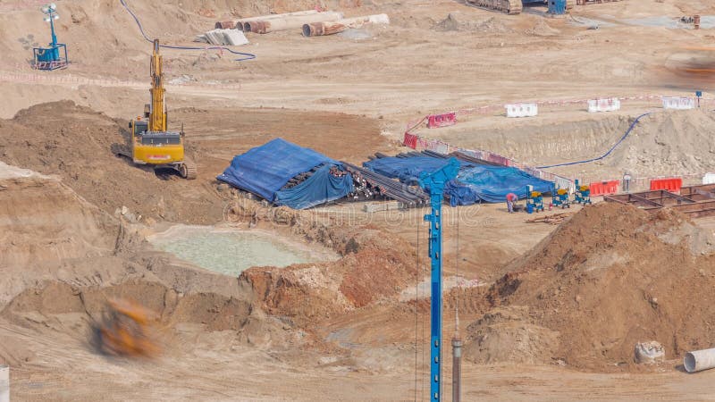 Pile Driving in Foundation Pit for Construction of Apartment Complex ...