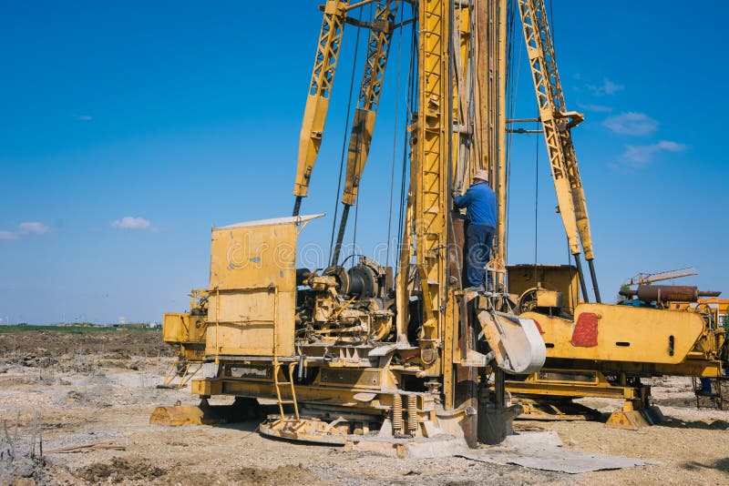 Pile Driving Machine in Construction Site Stock Photo - Image of ...
