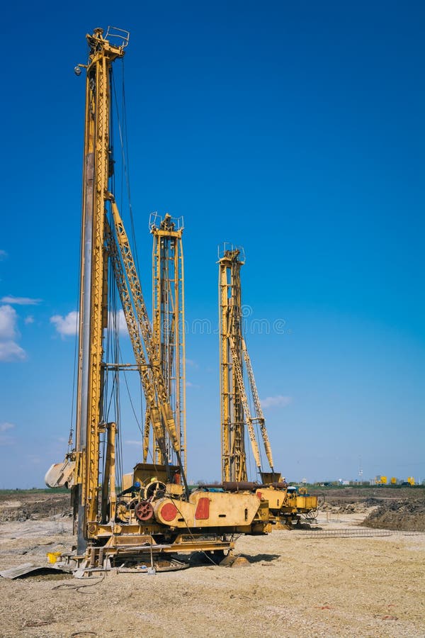 Pile Driving Machine in Construction Site Stock Image - Image of blue ...