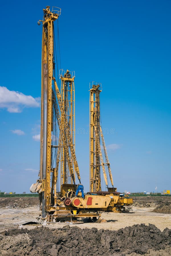 Pile Driving Machine in Construction Site Stock Photo - Image of people ...