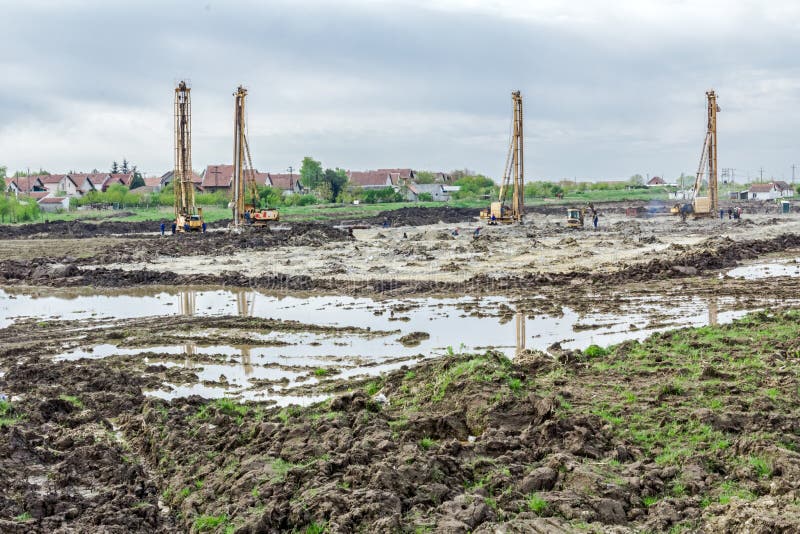 Pile Driving Machine in Construction Site. Stock Image - Image of ...