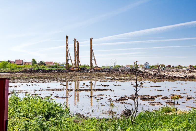 Pile Driving Machine in Construction Site. Stock Image - Image of ...